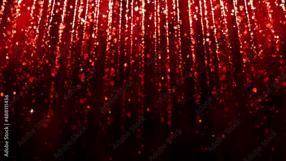 Background with falling particles of red gold glitter. Rain of red ...