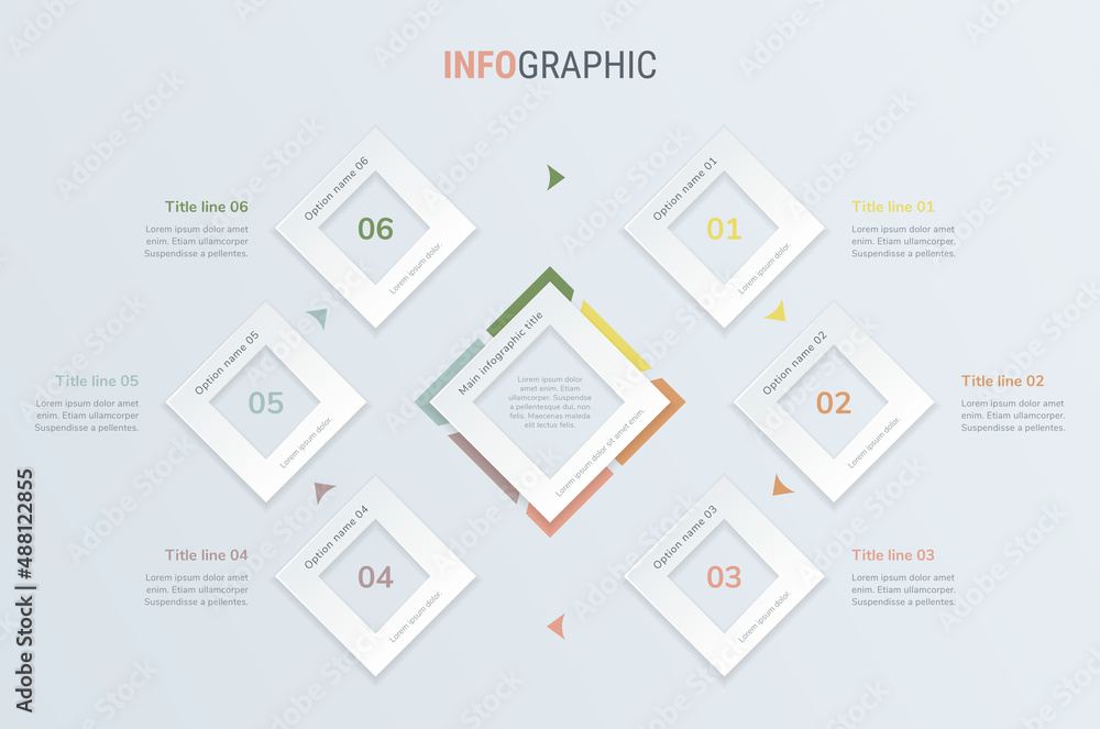 Vintage timeline infographic design vector. 6 steps, square workflow ...
