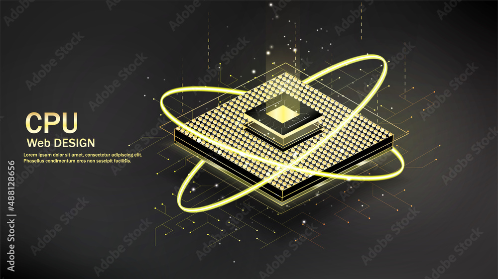 CPU. Futuristic processor on microchips. A quantum computer that ...