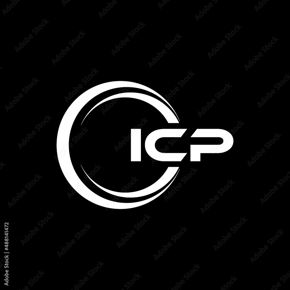 Vecteur Stock ICP letter logo design with black background in ...