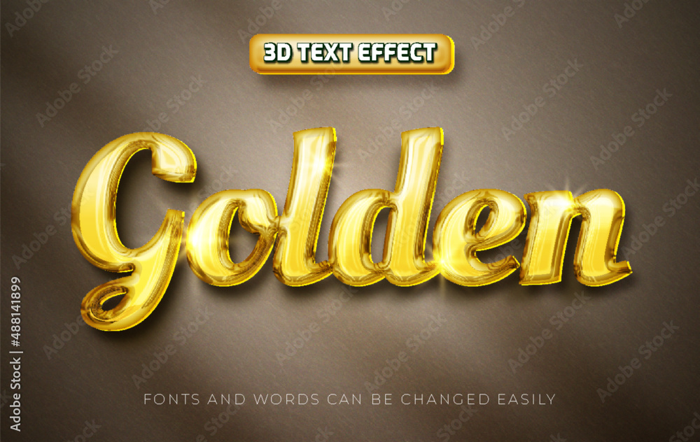 Golden glossy 3d text effect style Stock Vector | Adobe Stock