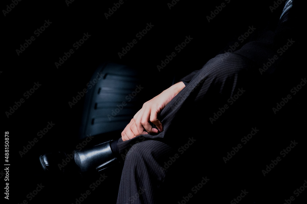 Details of the hand and leg of an actor in the theater representing a ...