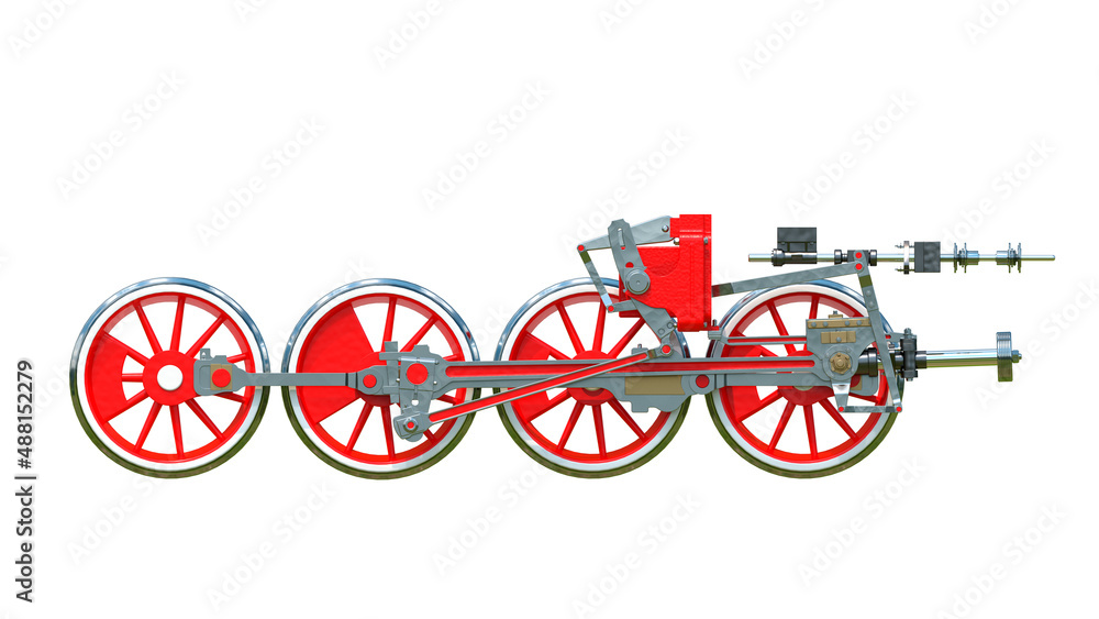 Crank mechanism of steam locomotive isolated on white background Stock ...