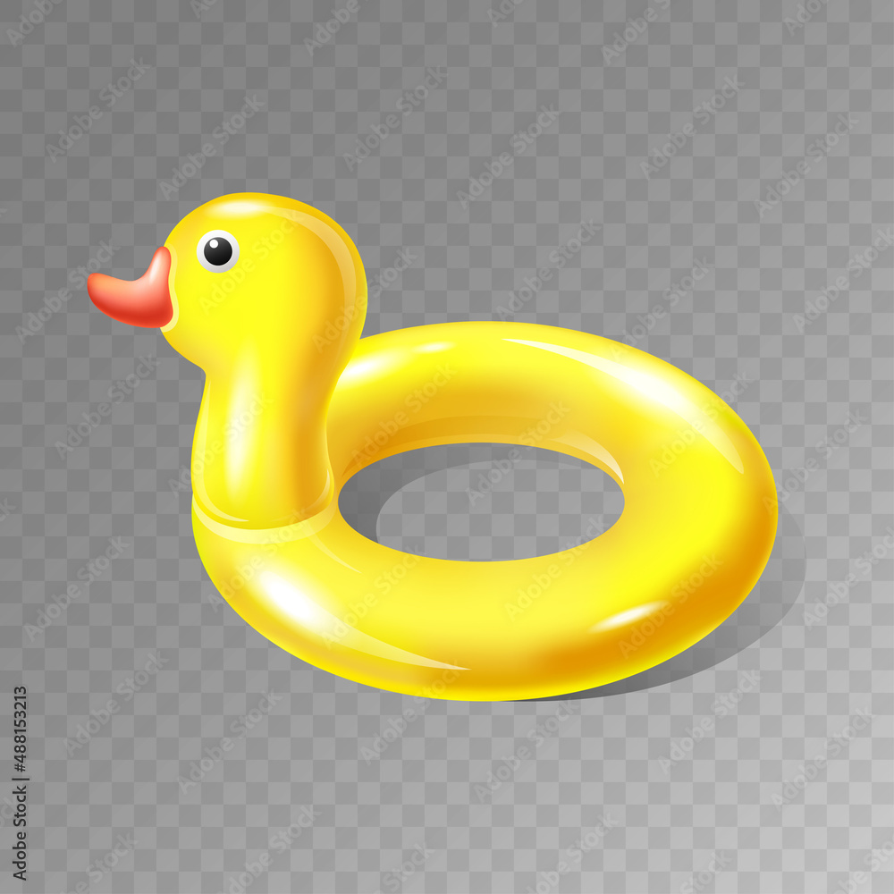 Yellow cute duck inflatable swimming ring isolated on transparent ...