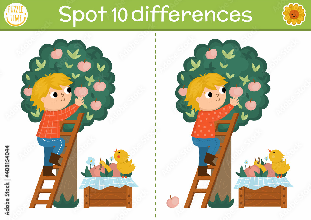 Find differences game for children. On the farm educational activity ...