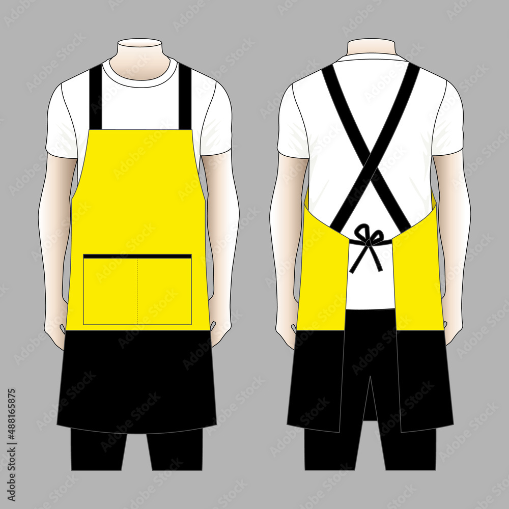 Men's Yellow-Black Apron Template on Gray Background.Front and Back ...