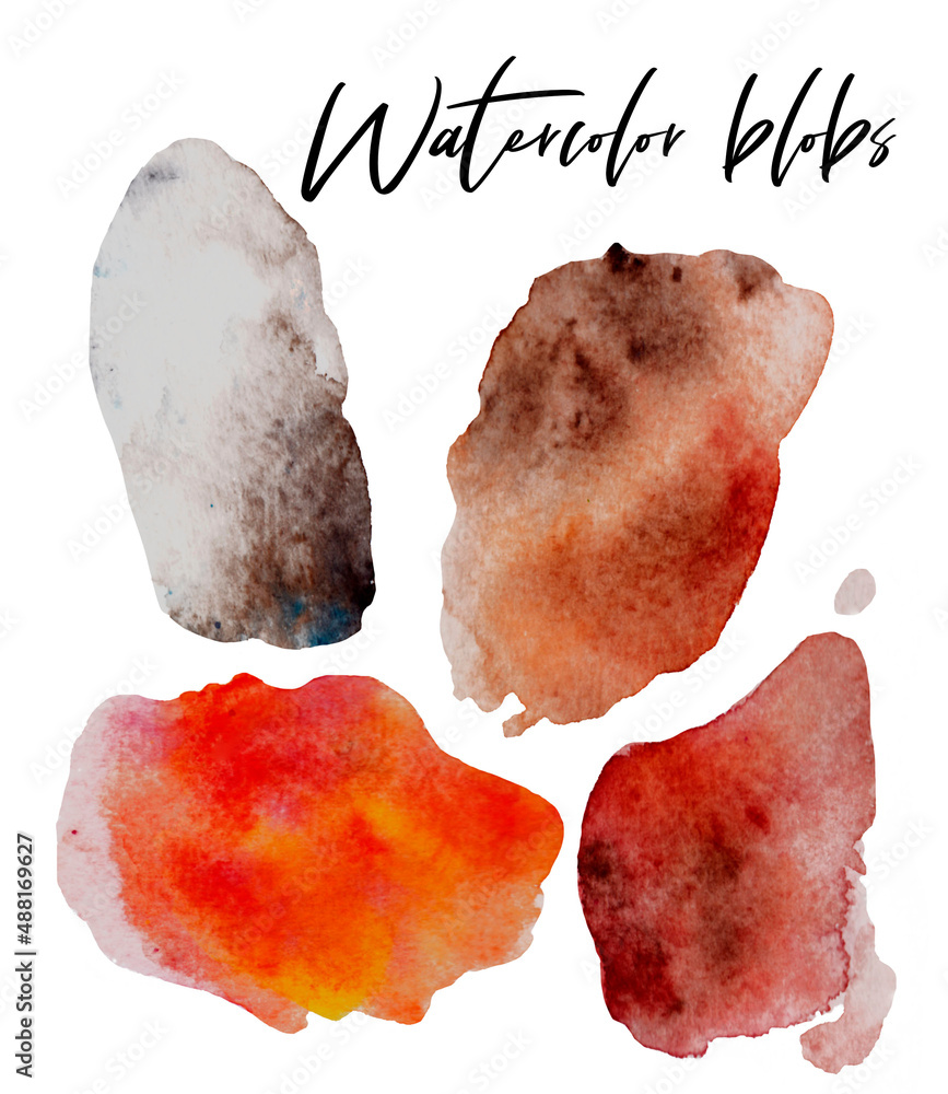 Watercolor abstract simple blobs clipart, watercolor spots, hand drawn ...