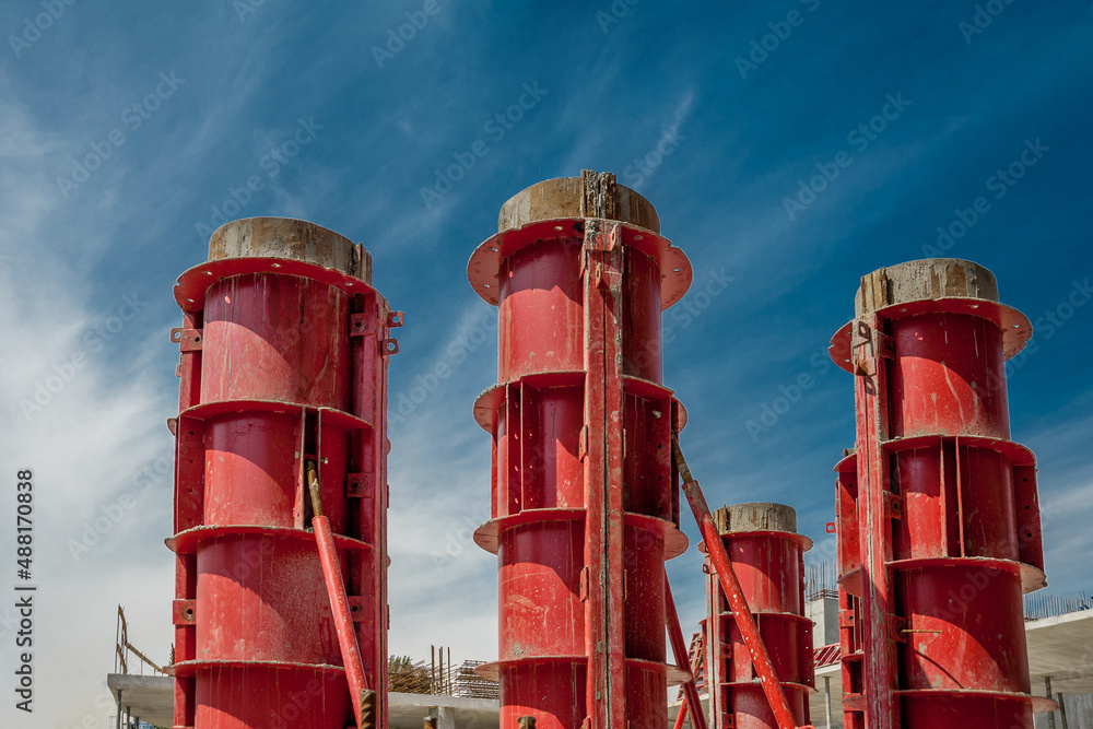 Round formwork columns in construction Stock Photo | Adobe Stock