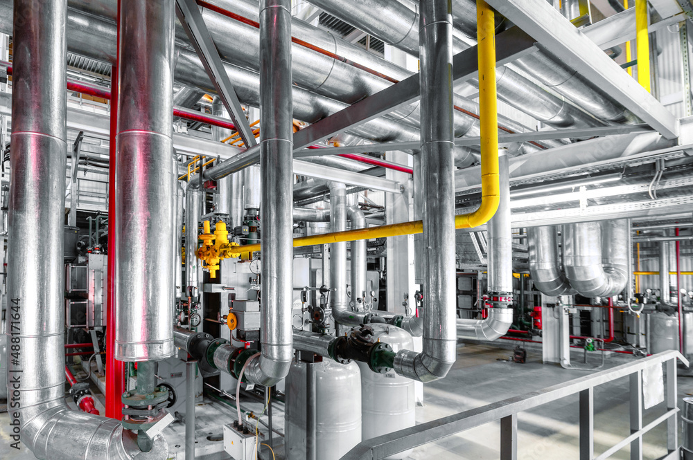 Industrial complex system of pipelines, valves, sensors Stock Photo ...