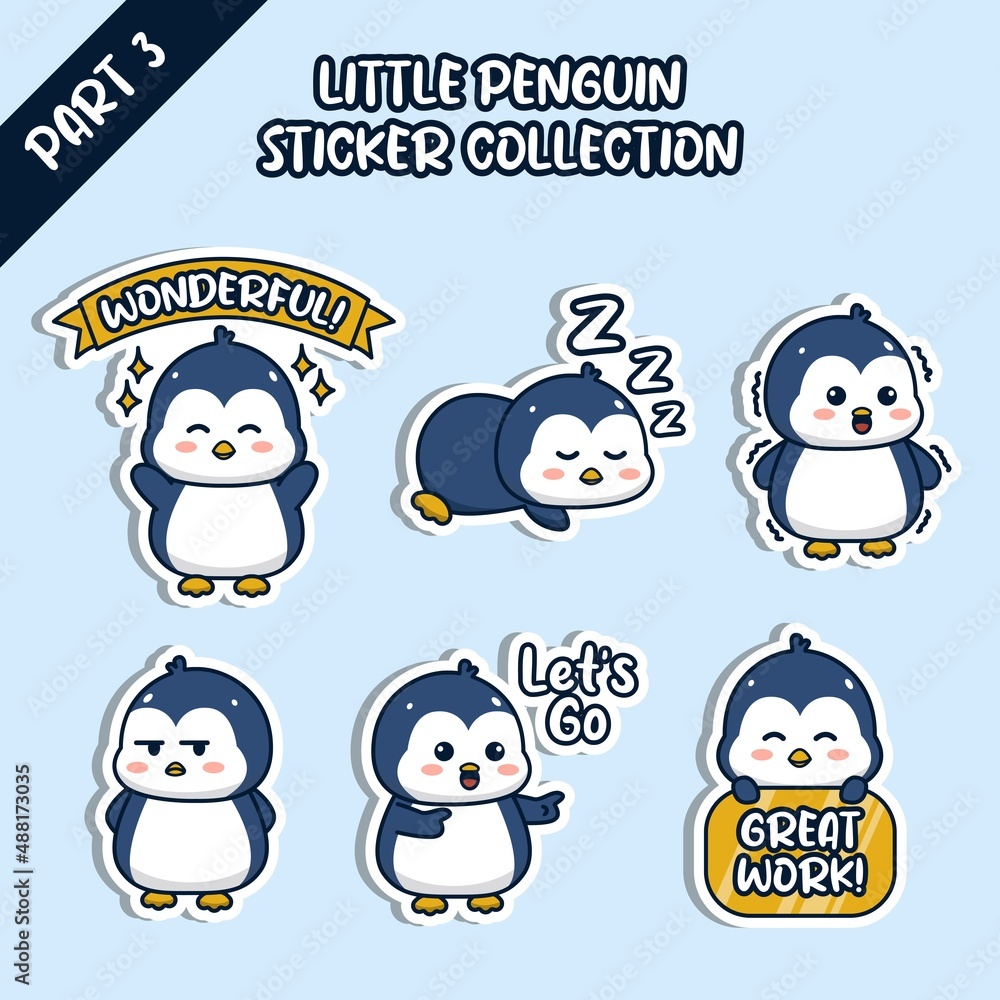 Set of social media emoji little penguin sticker collection animal ...