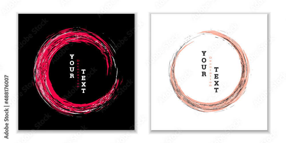 Zen ink circle emblem. Set. Paint strokes. Multi-colored strokes ...