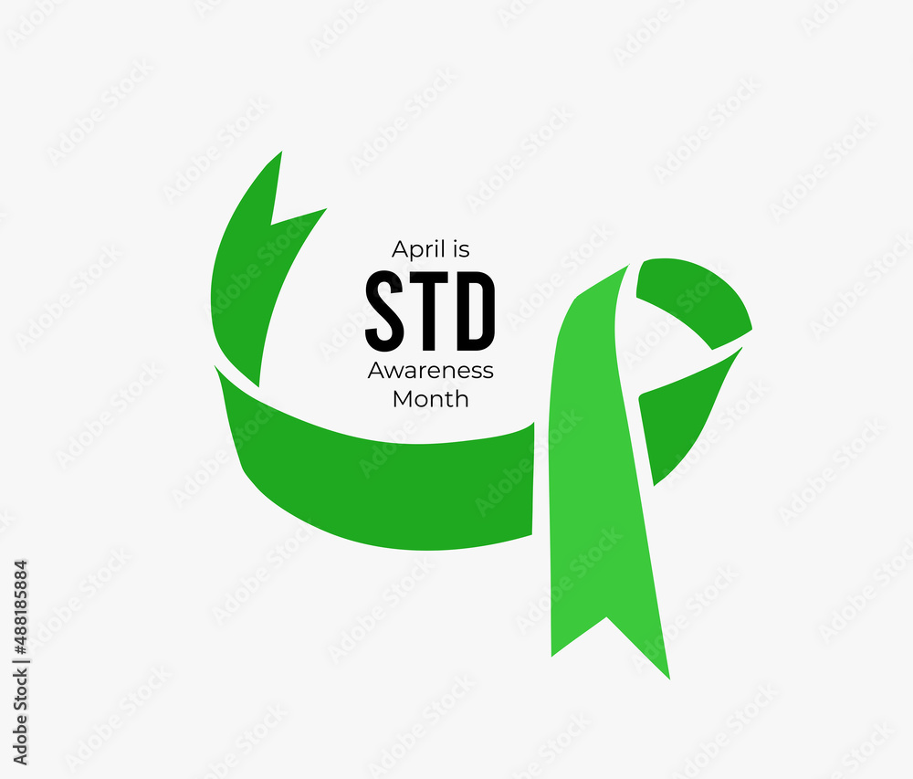 STD Awareness Month. Vector illustraion with green ribbon on white ...