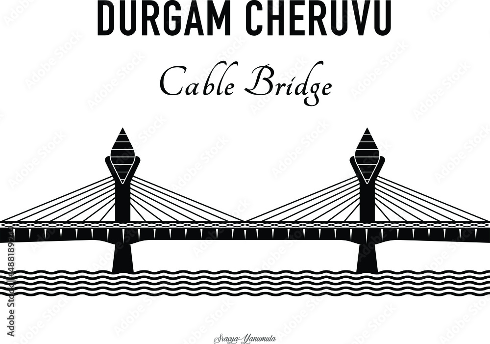 Durgam Cheruvu Cable Bridge, Hyderabad, Telangana Stock Vector | Adobe ...
