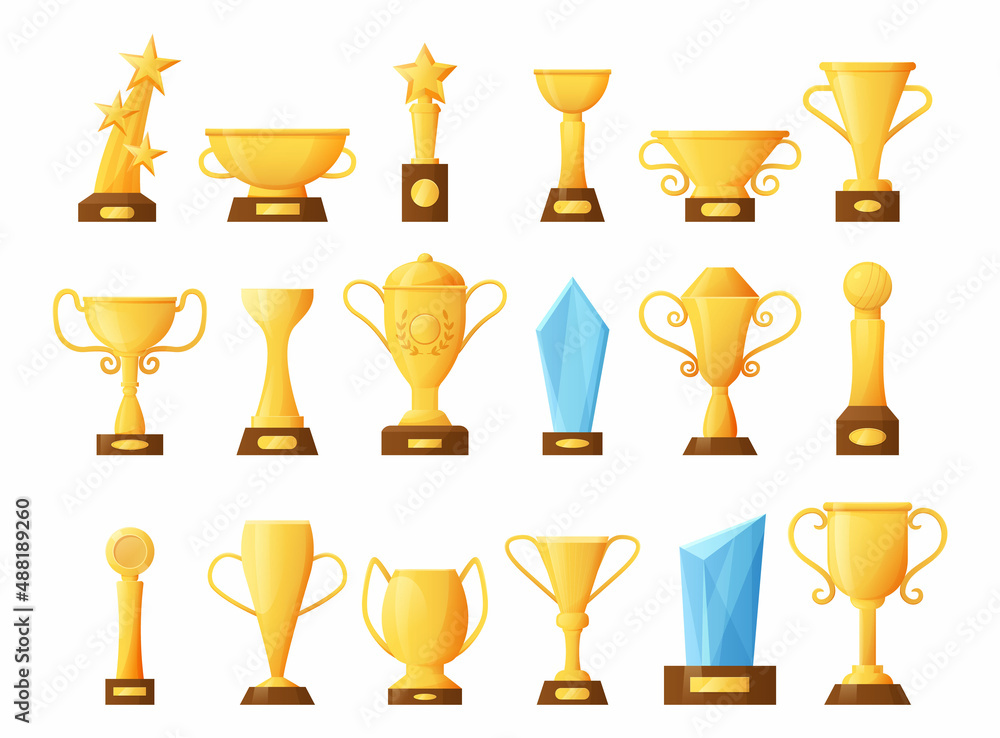 Cartoon cup. Golden championship reward. Isolated winner prize for ...