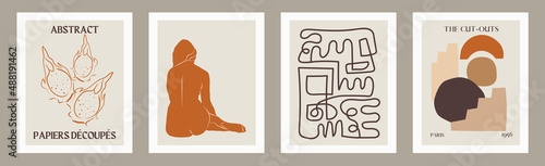 Obraz Women wall art, vector set. Boho silhouette art drawing with ...