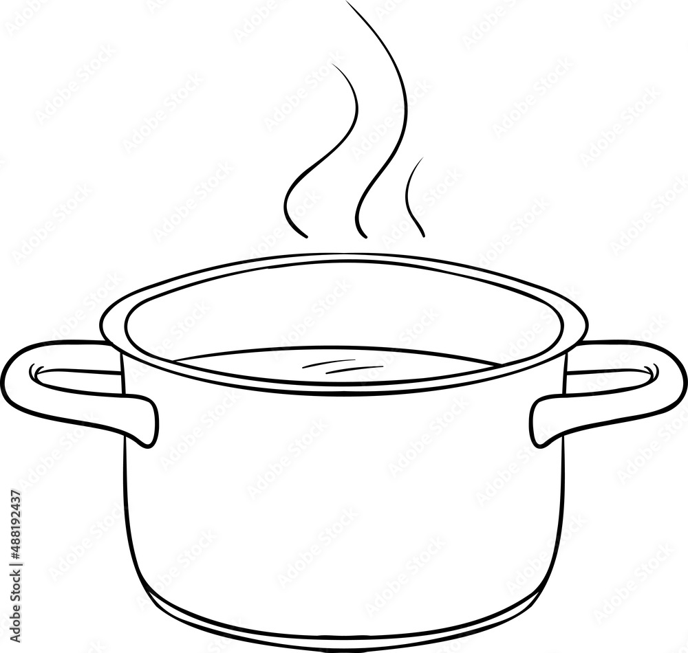 cooking pot. Monochrome comic outline vector isolated. Stock Vector ...