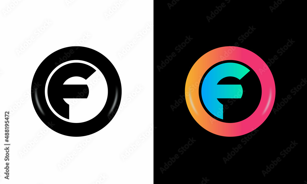 initial letter logo F inside circle shape, OF, FO, F inside O rounded ...
