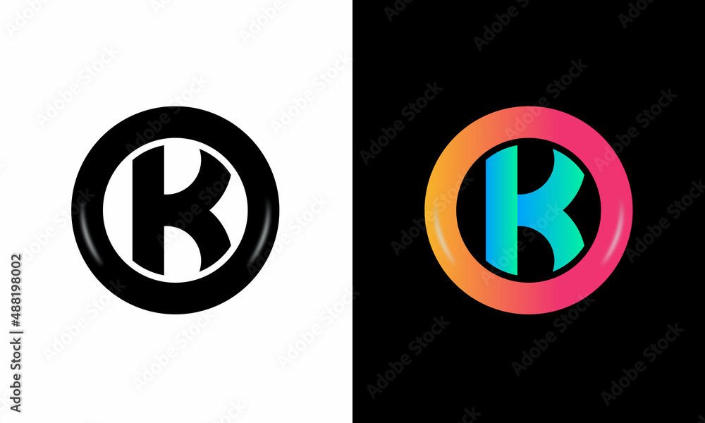 initial letter logo K inside circle shape, OK, KO, K inside O rounded ...