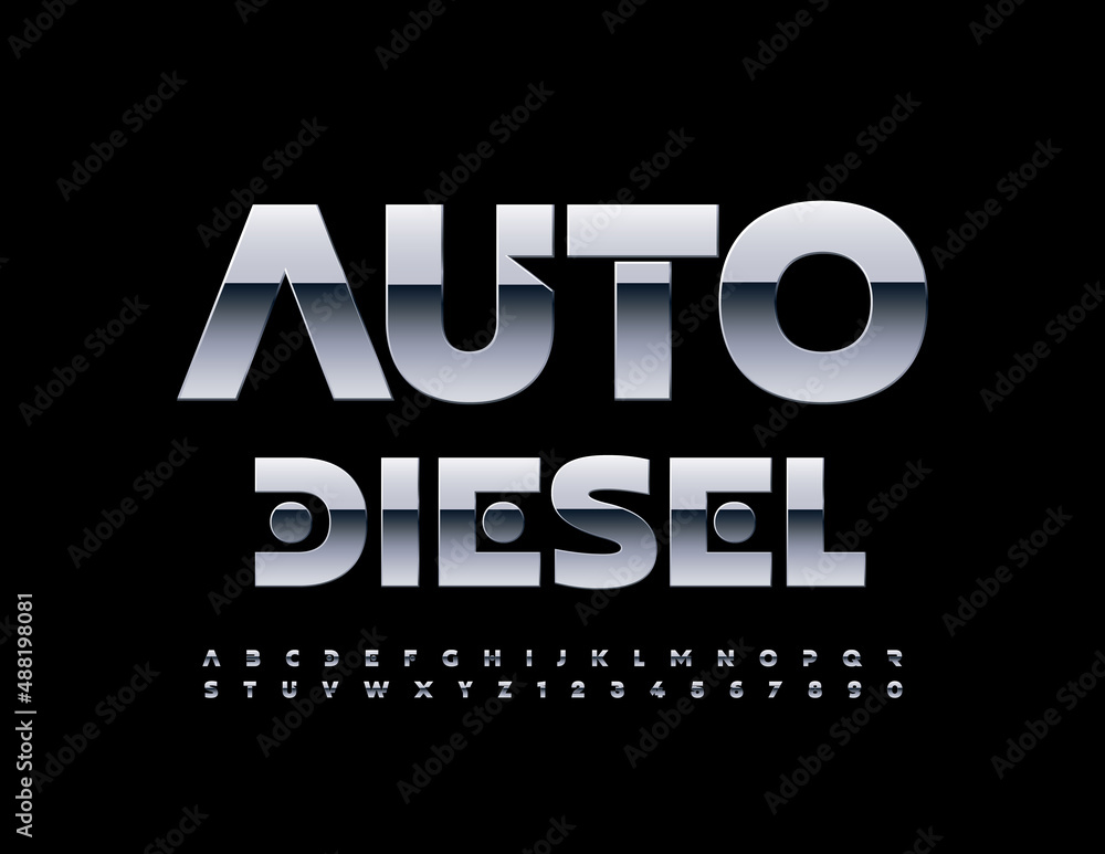 Vector steel logo Auto Diesel. Unique Metallic Font. Artistic Alphabet ...