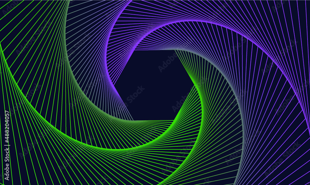 Spiral hexagon. Radial sound wave. Geometric pattern. Swirl lines and ...