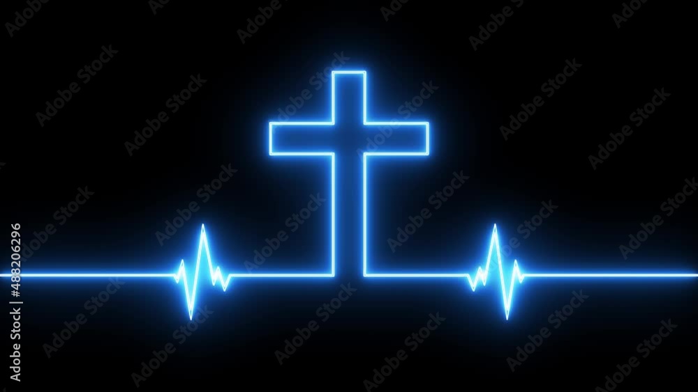 Animation of the cross of Jesus Christ illuminated with neon. Cross of ...