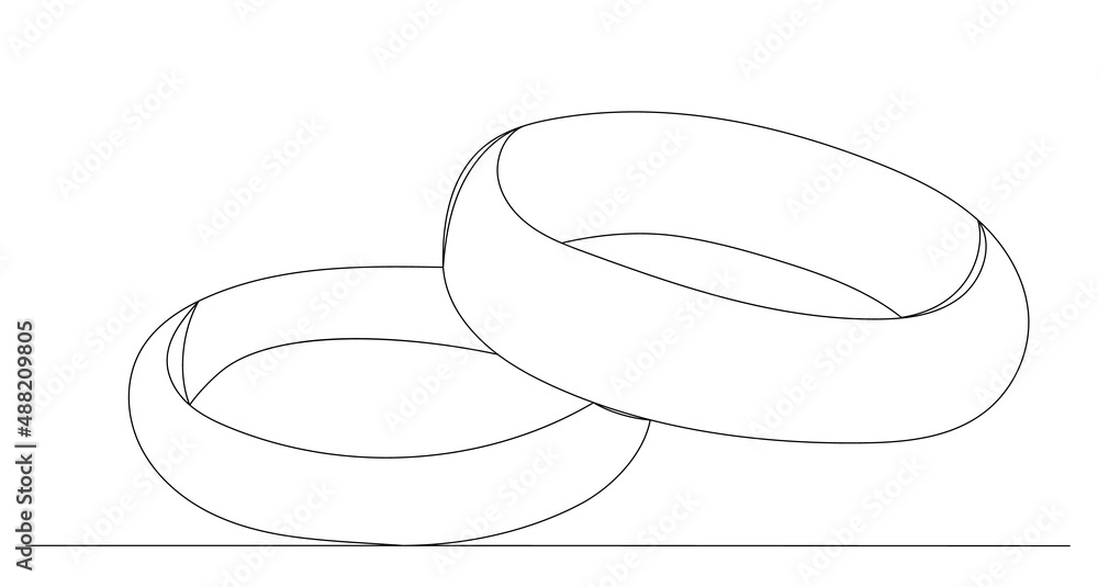 wedding rings one line drawing, outline, vector Stock Vector | Adobe Stock