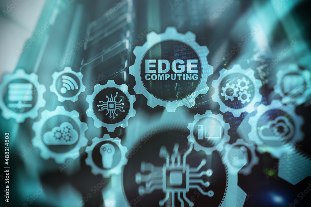 EDGE COMPUTING on modern server room background. Information technology ...