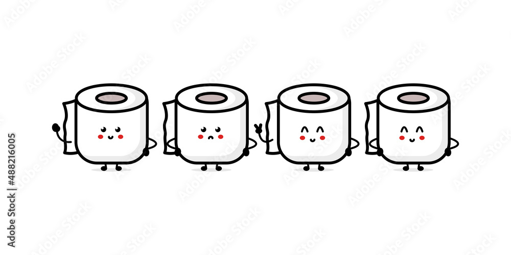 Cute funny happy poop and toilet paper friends. Vector hand drawn ...
