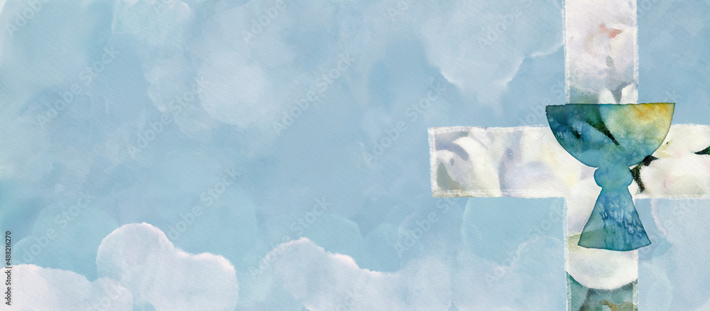 The first Holy Communion. Christian background, watercolor Stock ...