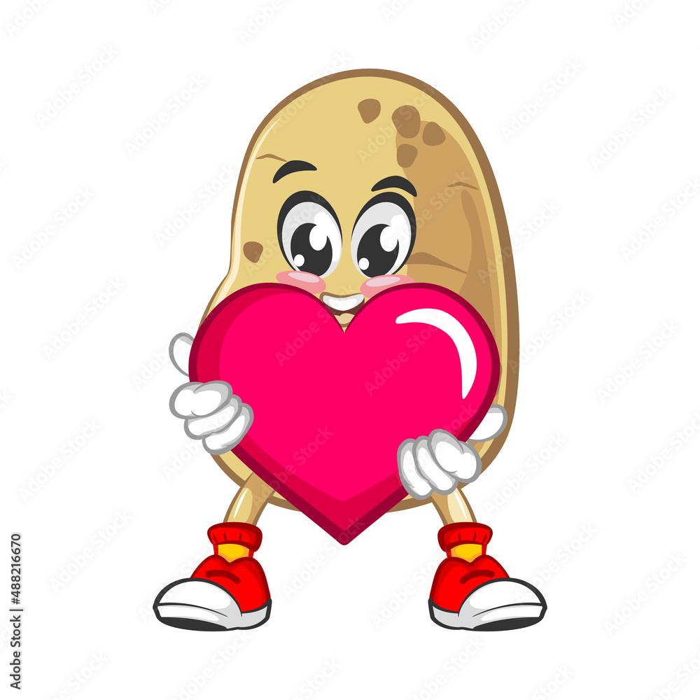 vector illustration of cute potato mascot hugging pink heart Stock ...