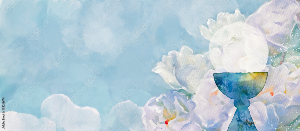 The first Holy Communion. Christian background, watercolor Stock ...