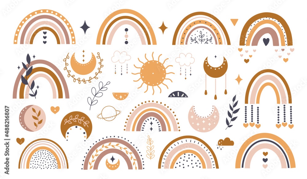 Cute boho rainbows clipart for nursery decoration with cute rainbows ...