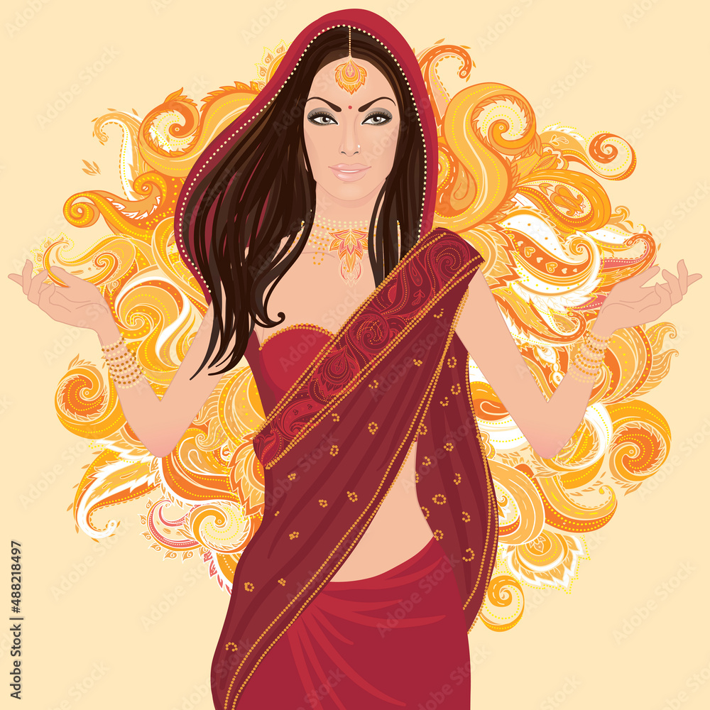 Beautiful indian woman wearing bridal outfit on white Stock Vector ...