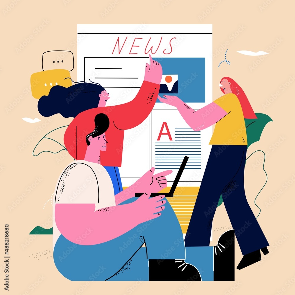 Online news content, headlines, news update, news website, electronic newspaper flat vector ...