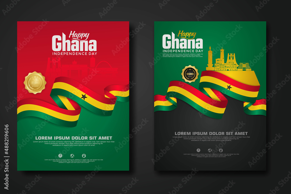 Set poster design Republic Ghana happy independence Day background ...