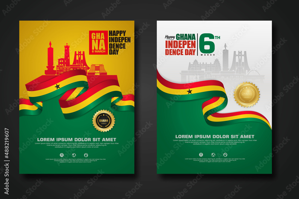 Set poster design Republic Ghana happy independence Day background ...