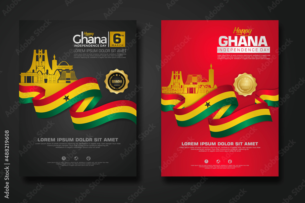 Set poster design Republic Ghana happy independence Day background ...