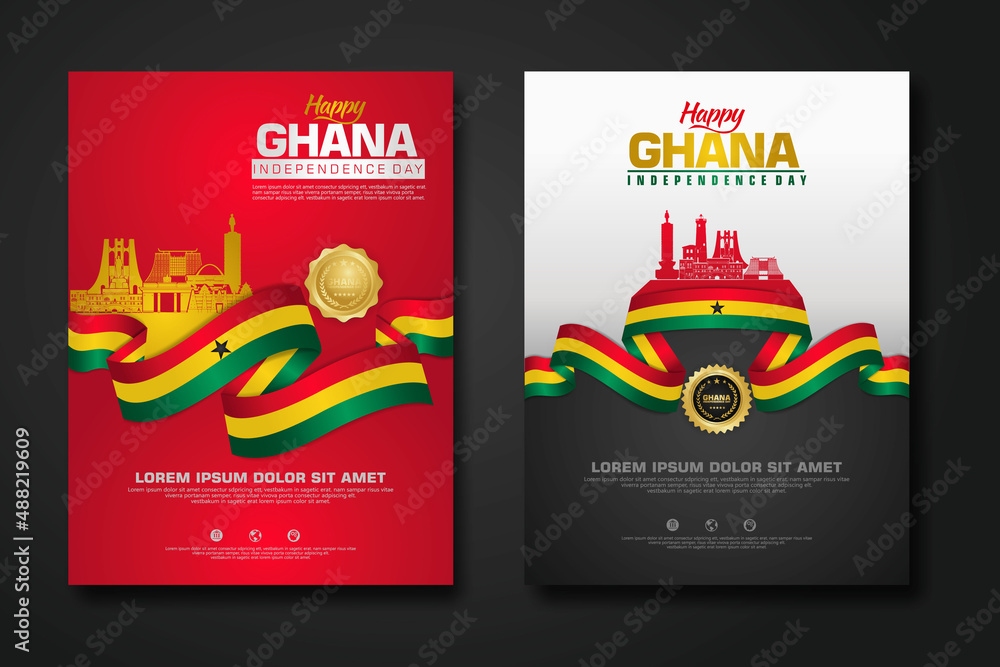 Set poster design Republic Ghana happy independence Day background ...