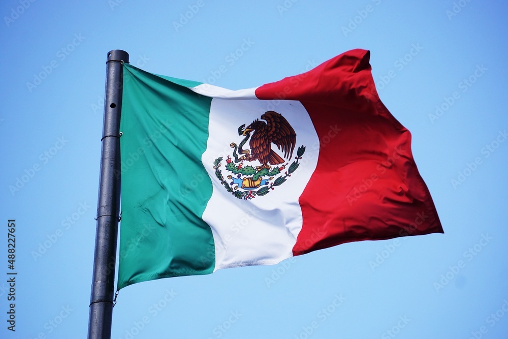 The Flag of Mexico waving in the wind, with its green, white and red ...