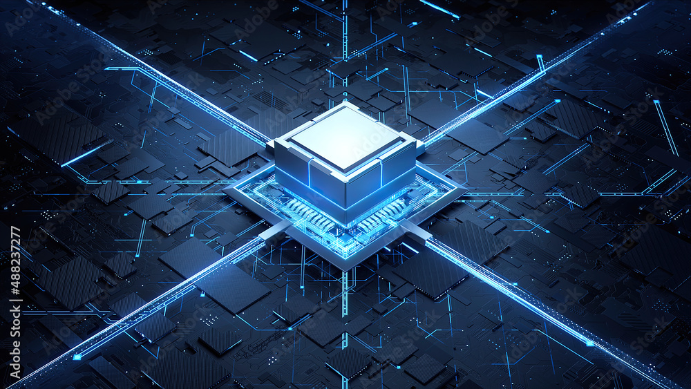 Concept illustration shows the process of turning on the CPU in the ...