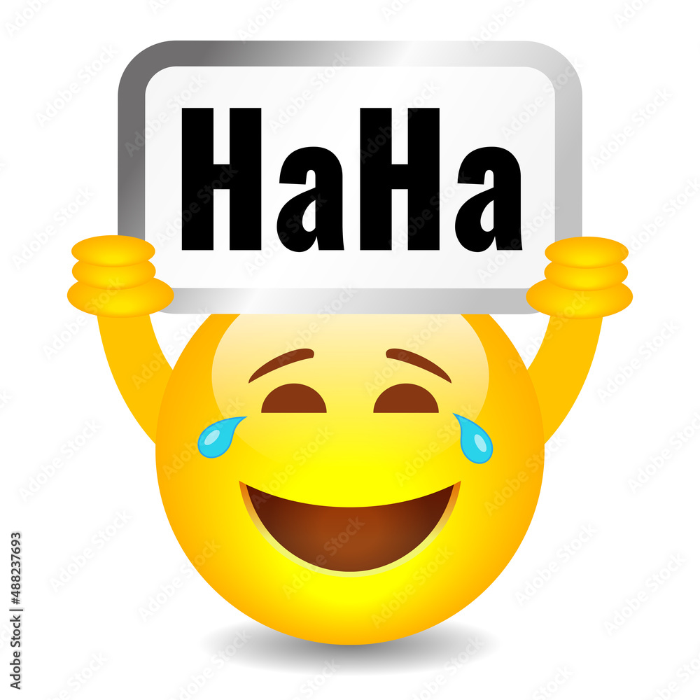 Happy smiling emoji with HaHa sign Stock Vector | Adobe Stock Happy smiling emoji with HaHa sign Stock Vector | Adobe Stock
