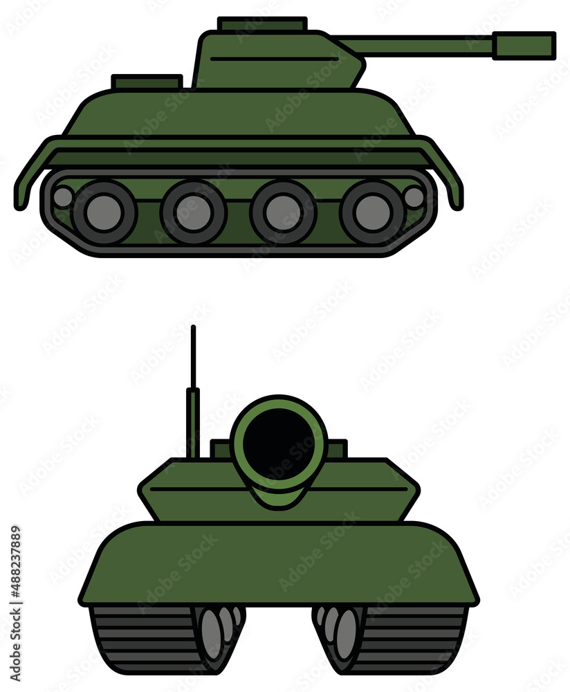 Simple Army Tank Front and Side Clipart Set Stock Vector | Adobe Stock