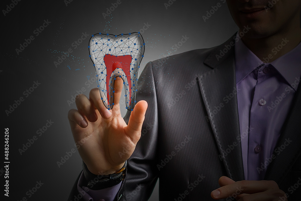 Tooth care futuristic illustration in polygonal style. Tooth enamel ...