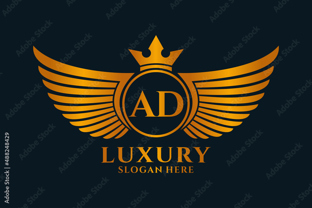 Luxury royal wing Letter AD crest Gold color Logo vector, Victory logo ...