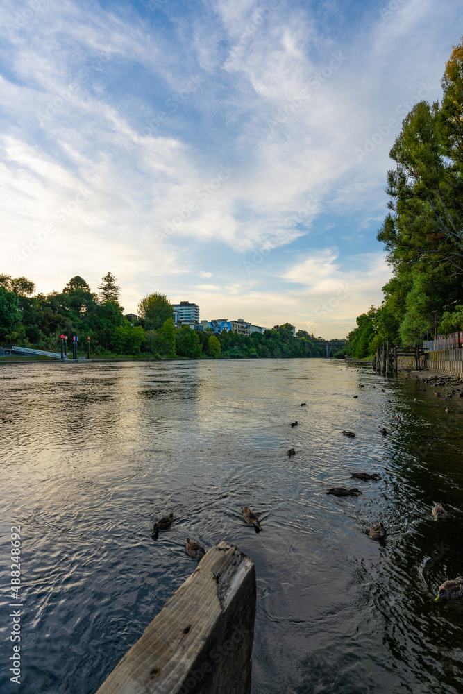 Dusk along the Waikato River in Hamilton, New Zealand Stock Photo ...