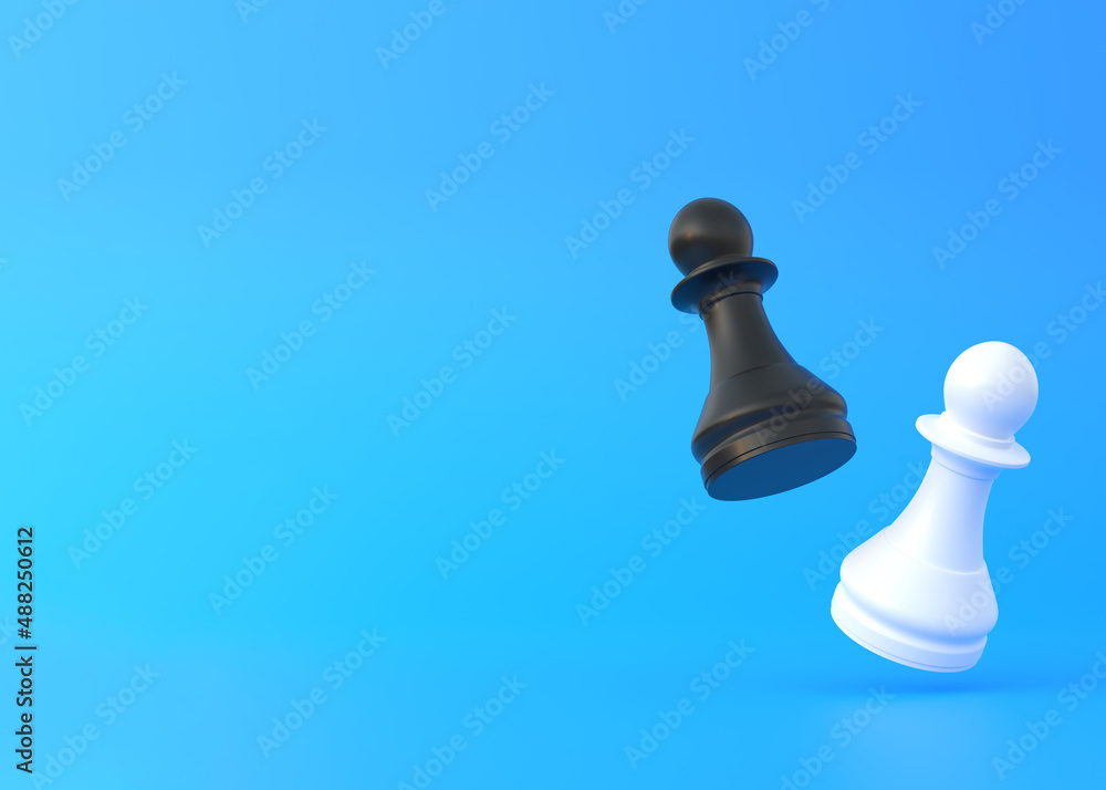 Realistic pawn on bright blue background with copy space. Chess piece ...