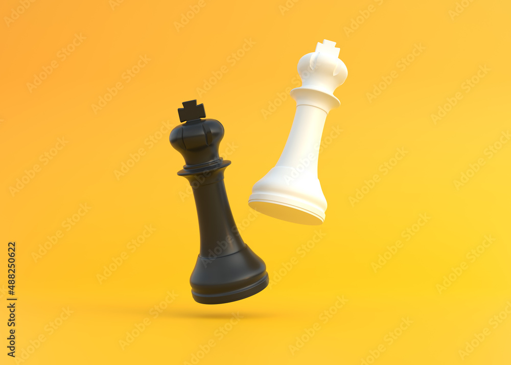 Realistic king on bright yellow background with copy space. Chess piece ...