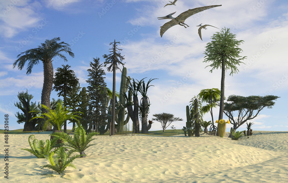 prehistoric forest Mesozoic era background render 3d Stock Illustration ...