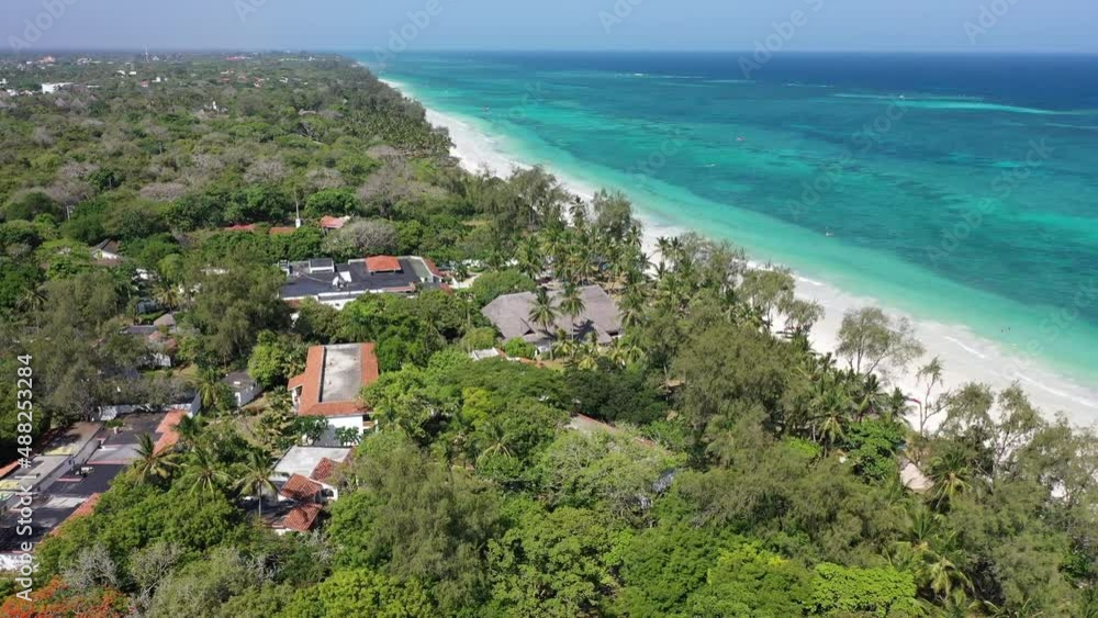 Diani beach Kenyan coast African Sea drone aerial 4k waves blue indan ...