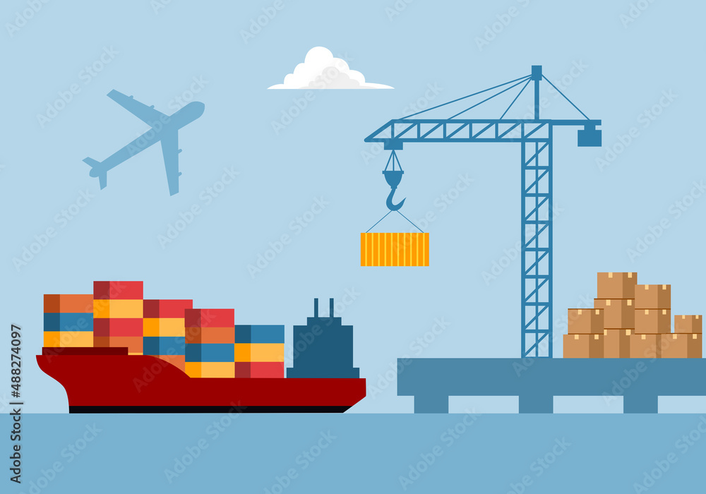 Export goods and service tax import international trade concept vector ...